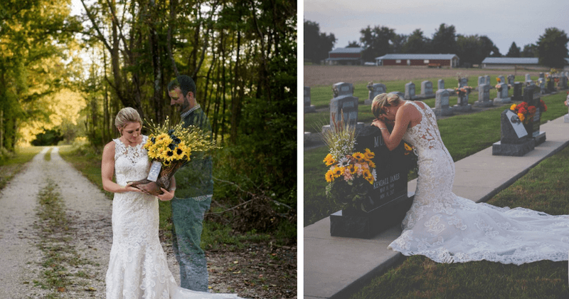 Heartbreaking photos show grieving bride at fiance’s grave on day they ...
